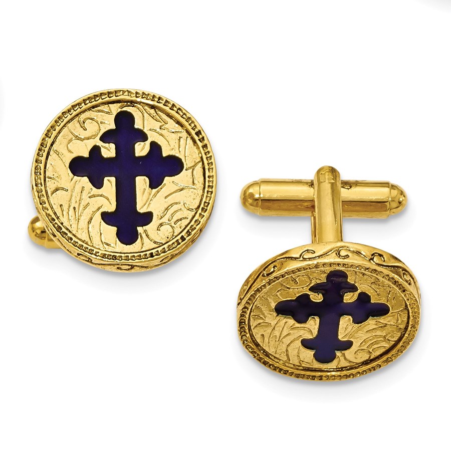 Buy Gold-tone Blue Enameled Cross Cuff Links | APMEX