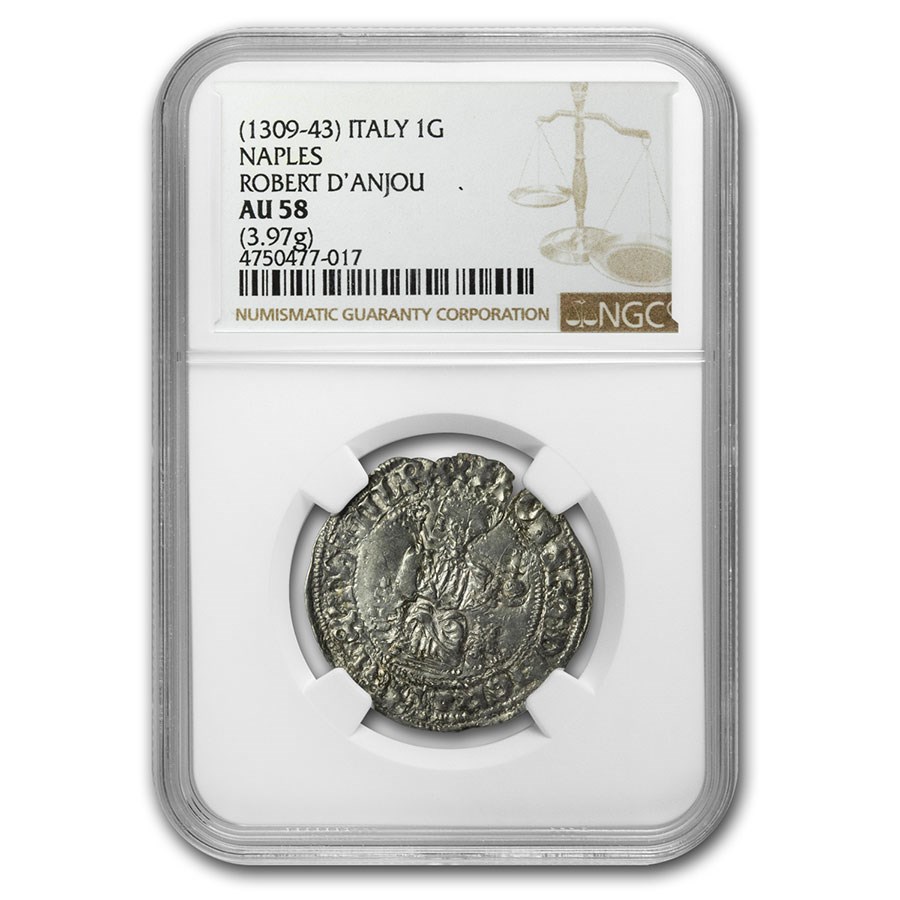 Buy Italy Napoli Silver Gigliato (1309-1343 AD) AU-58 NGC | APMEX