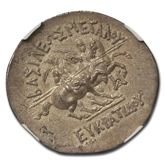 Kingdom of Bactria AR Tetradrachm (170-145 BC) Ch AU NGC