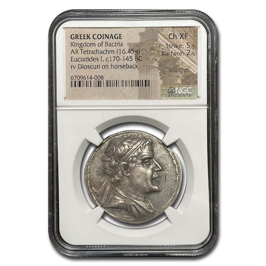 Kingdom of Bactria AR Tetradrachm (170-145 BC) CH XF NGC