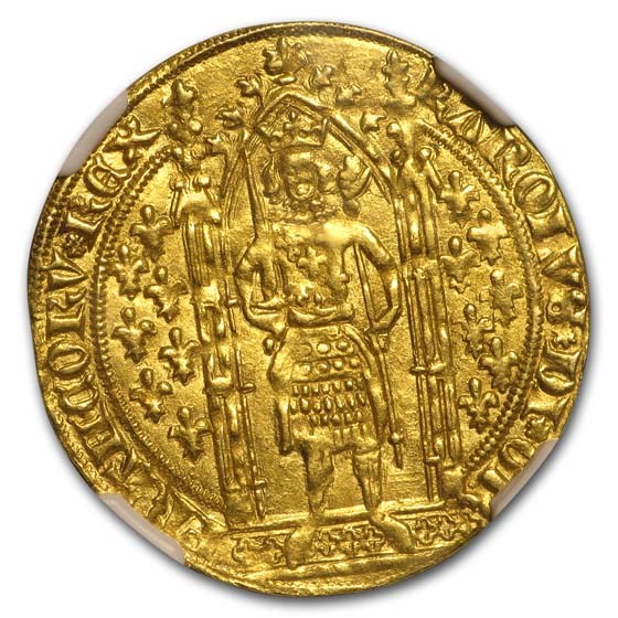 Buy Kingdom of France Gold Franc a Pied (1364-1380 AD) AU-58 NGC | APMEX