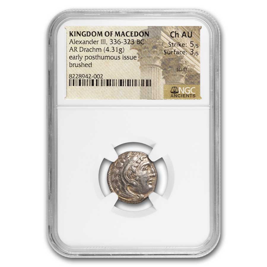 Kingdom of Macedon AR Drachm Alexander III (336-323 BC) Ch AU NGC