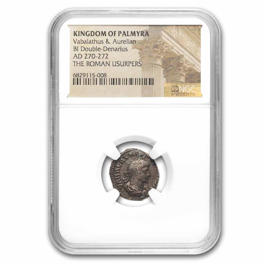 Kingdom of Palmyra BI DbL Denarius Vabalathus & Aurelian NGC