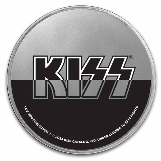 Buy KISS 1 oz Silver Colorized Black/White Band Logo | APMEX