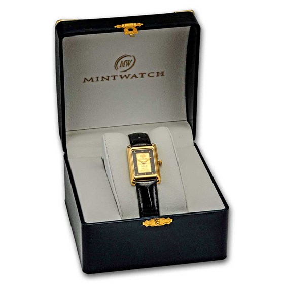 Ladies 1 gram Gold Pamp Suisse Grained Leather Band Watch