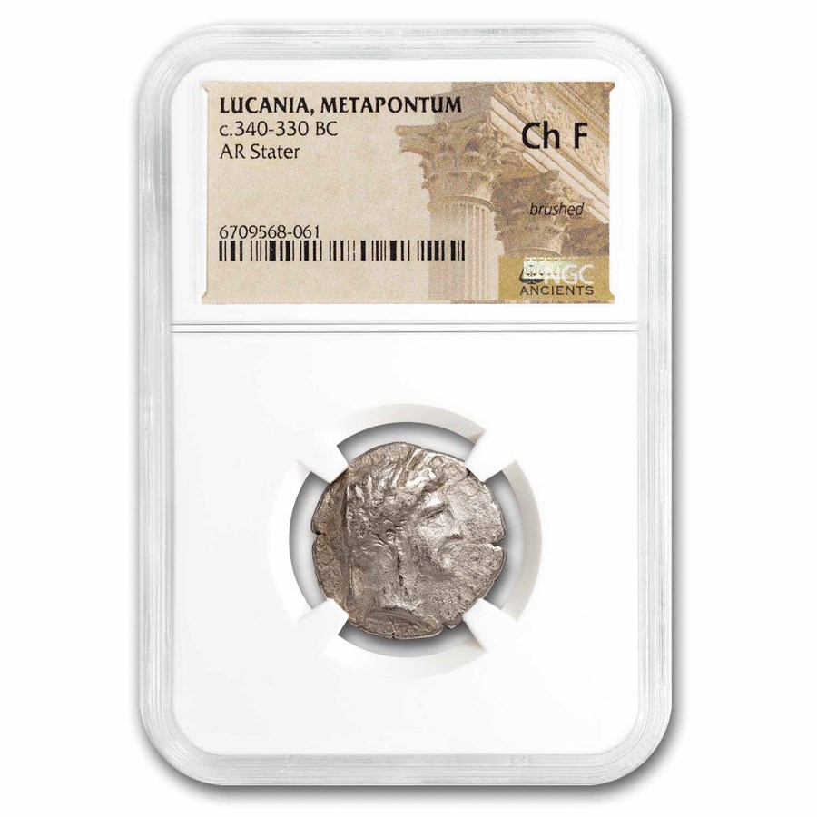 Lucania, Metapontum AR Stater 340-330 BC Ch Fine NGC (Leukippos)