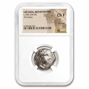 Lucania, Metapontum AR Stater 340-330 BC Ch VF NGC (Leukippos)