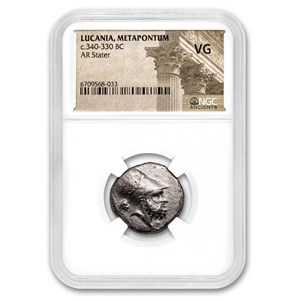 Lucania, Metapontum AR Stater (340-330 BC) VG NGC (Leukippos)