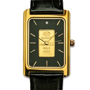 Men's 1 gram Gold Pamp Suisse Grain Leather Band Watch (Black)
