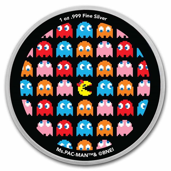 Buy Ms.PAC-MAN™ Pixel Pattern 1 oz Colorized Silver Round | APMEX