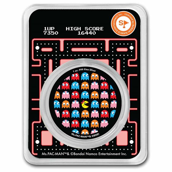 Buy Ms.PAC-MAN™ Pixel Pattern 1 oz Colorized Silver Round | APMEX
