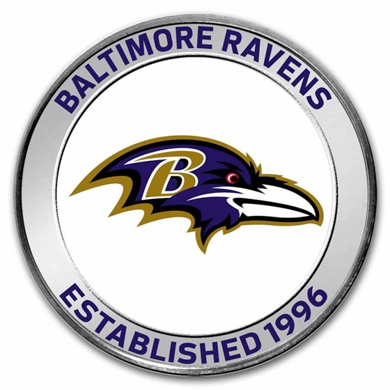 NFL Baltimore Ravens 1 oz Silver Colorized Round (w/Box)