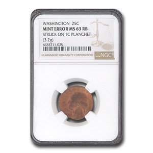 (No Date) Washington Quarter MS-63 NGC (Struck on 1¢ Planchet)