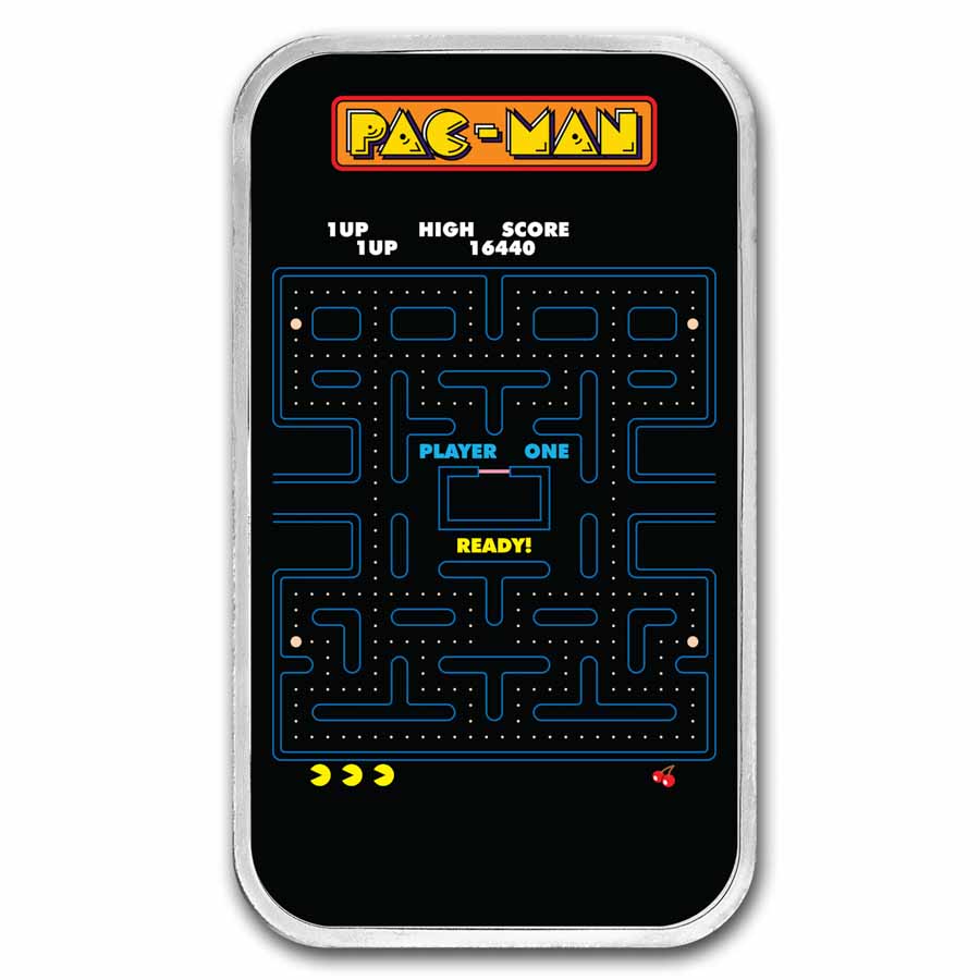 APMEX - PAC-MAN Game Screen 1 oz Silver Colorized Bar