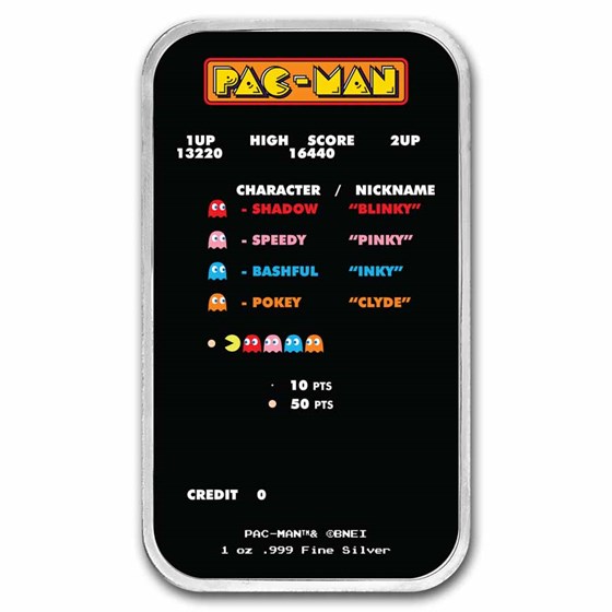 Buy PAC-MAN 1 oz Silver Game Screen Colorized Bar | APMEX