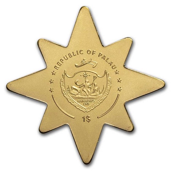 Palau 1/2 gram Gold $1 Golden Highlights Star Shaped Coin