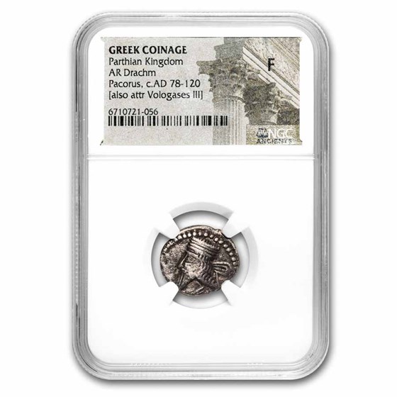 Parthian Empire Silver Drachm Pacorus (78-120 AD) Fine NGC