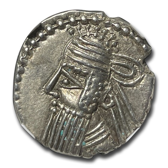 Parthian Empire Silver Drachm Vologases IV (AD 147-191) Ch XF NGC