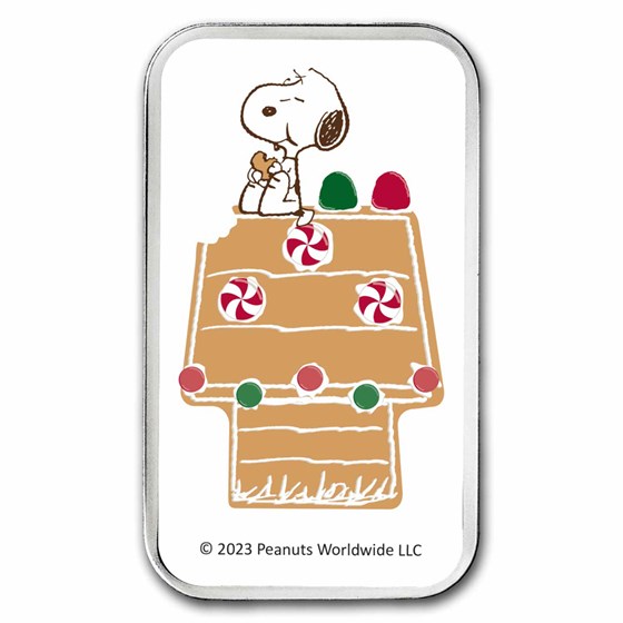 Peanuts® Snoopy Gingerbread House 1 oz Colorized Silver Bar