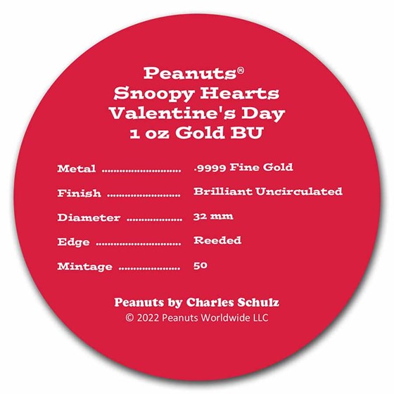 Buy Peanuts® Snoopy Hearts Valentine's Day 1 oz Gold Round | APMEX