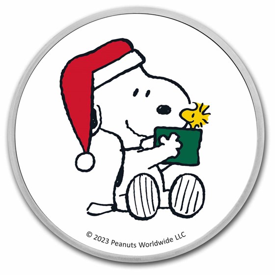 Peanuts® Snoopy Santa Holding Woodstock Colorized Silver