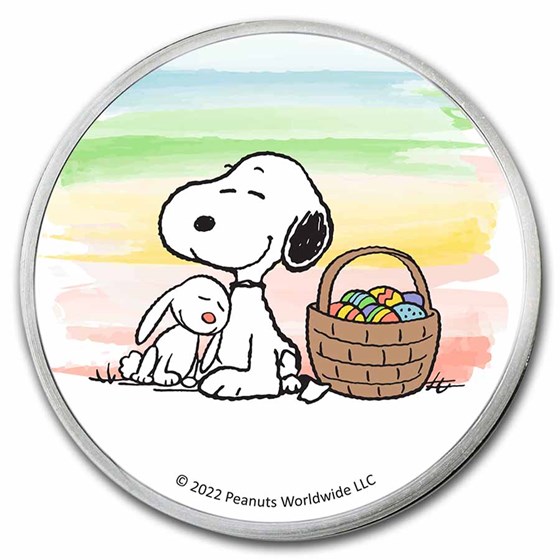Buy Peanuts® Snoopy & The Easter Bunny 1 oz Colorized Silver | APMEX