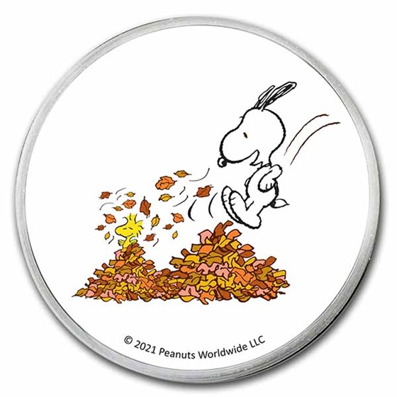 Buy Peanuts® Snoopy & Woodstock Leaf Pile 1 oz Colorized Silver | APMEX