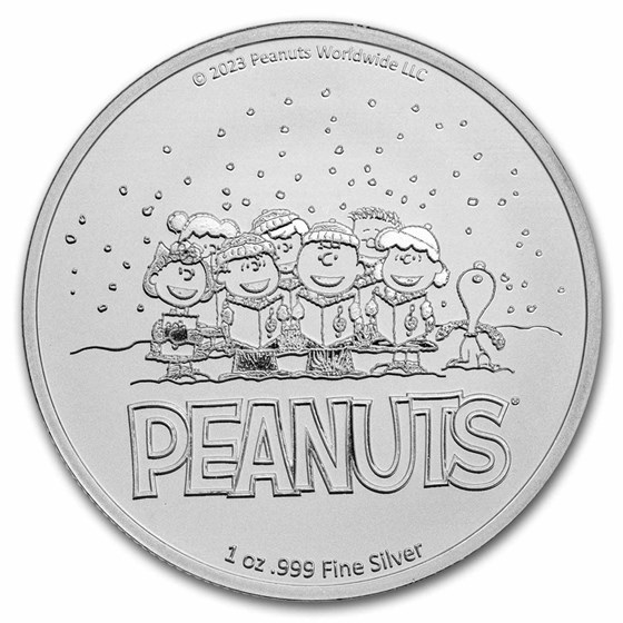 Peanuts® Snoopy & Woodstock Sledding 1 oz Colorized Silver
