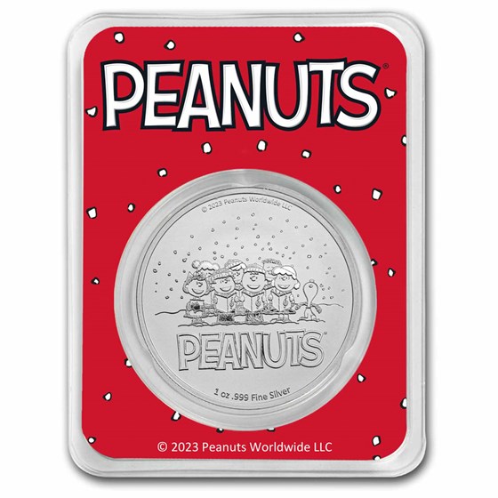 Peanuts® Snoopy & Woodstock Sledding 1 oz Colorized Silver