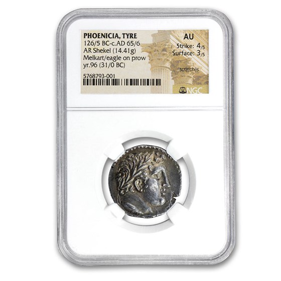 Buy Phoenicia Tyre Silver Shekel (126 BC -66 AD) AU NGC (31/0 BC) | APMEX