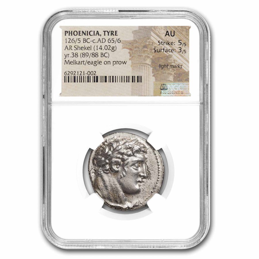 Buy Phoenicia Tyre Silver Shekel (89/88 BC) AU NGC | APMEX
