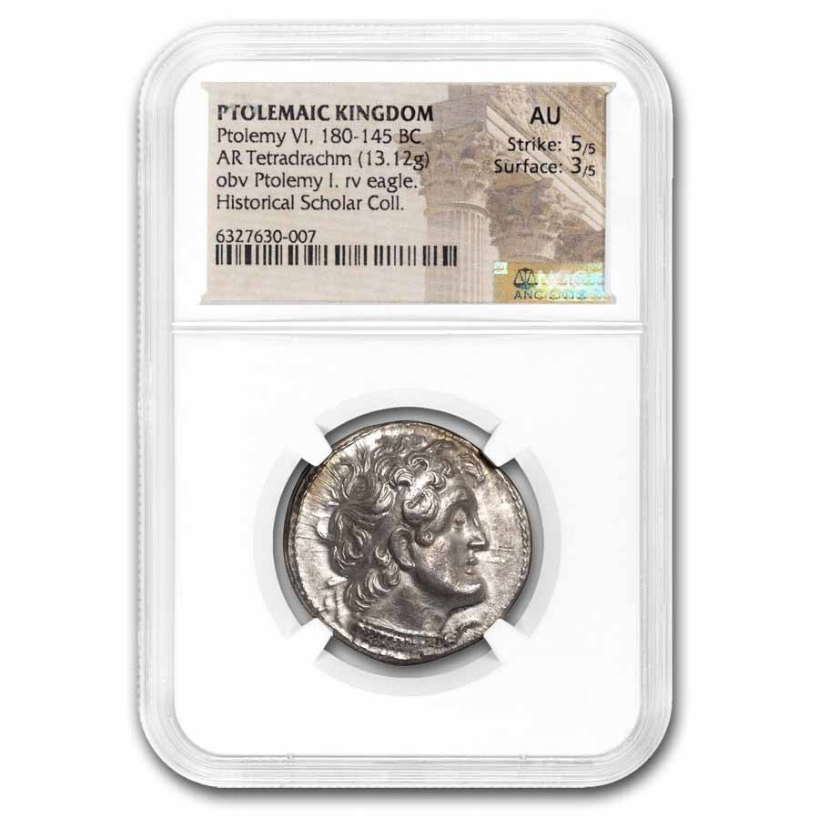 Ptolemaic Kingdom AR Tetradrachm (180-145 BC) Ptolemy VI AU NGC