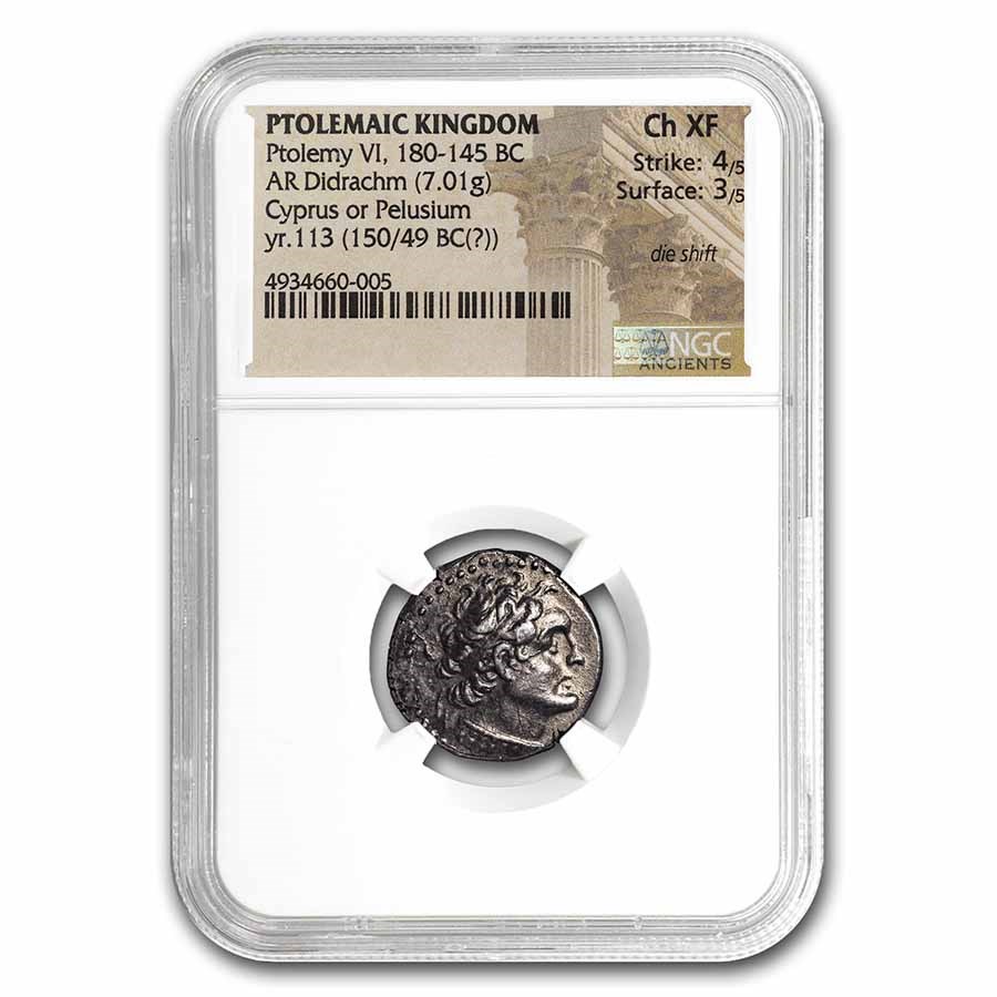 Buy Ptolemaic Kingdom Ptolemy VI AR Didrachm (180-145 BC) Ch XF NGC | APMEX