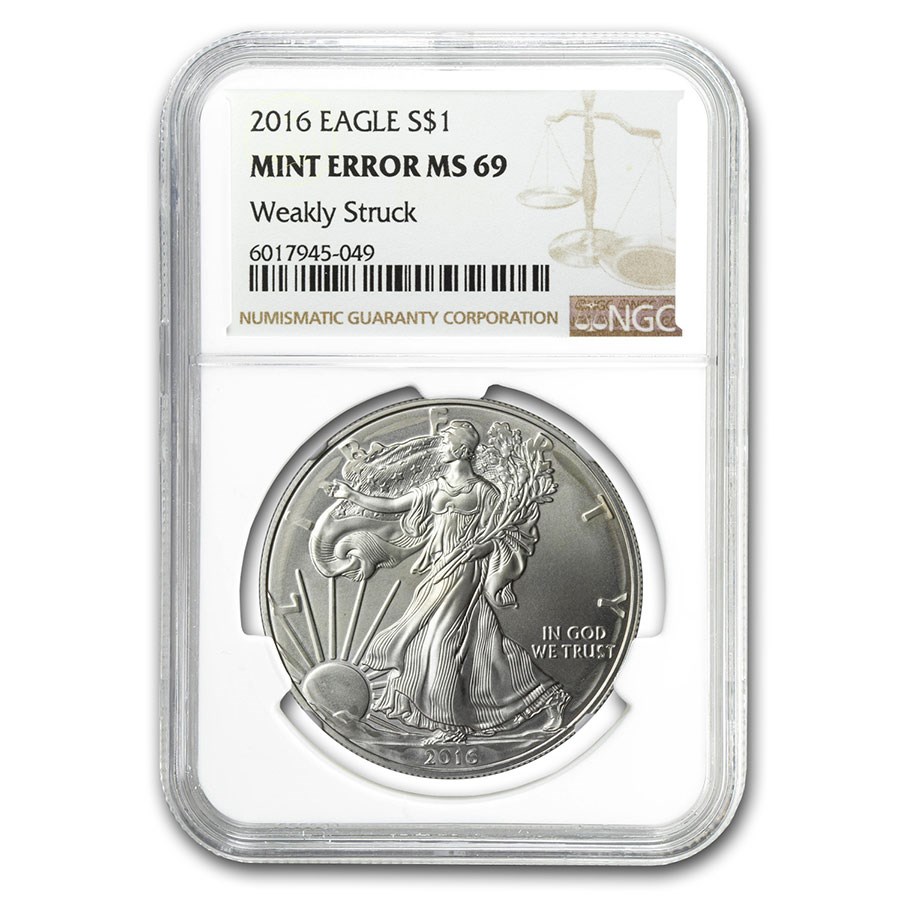 Buy Random Year U.S Silver Eagle MS-69 NGC (Error, Weakly Struck) | APMEX