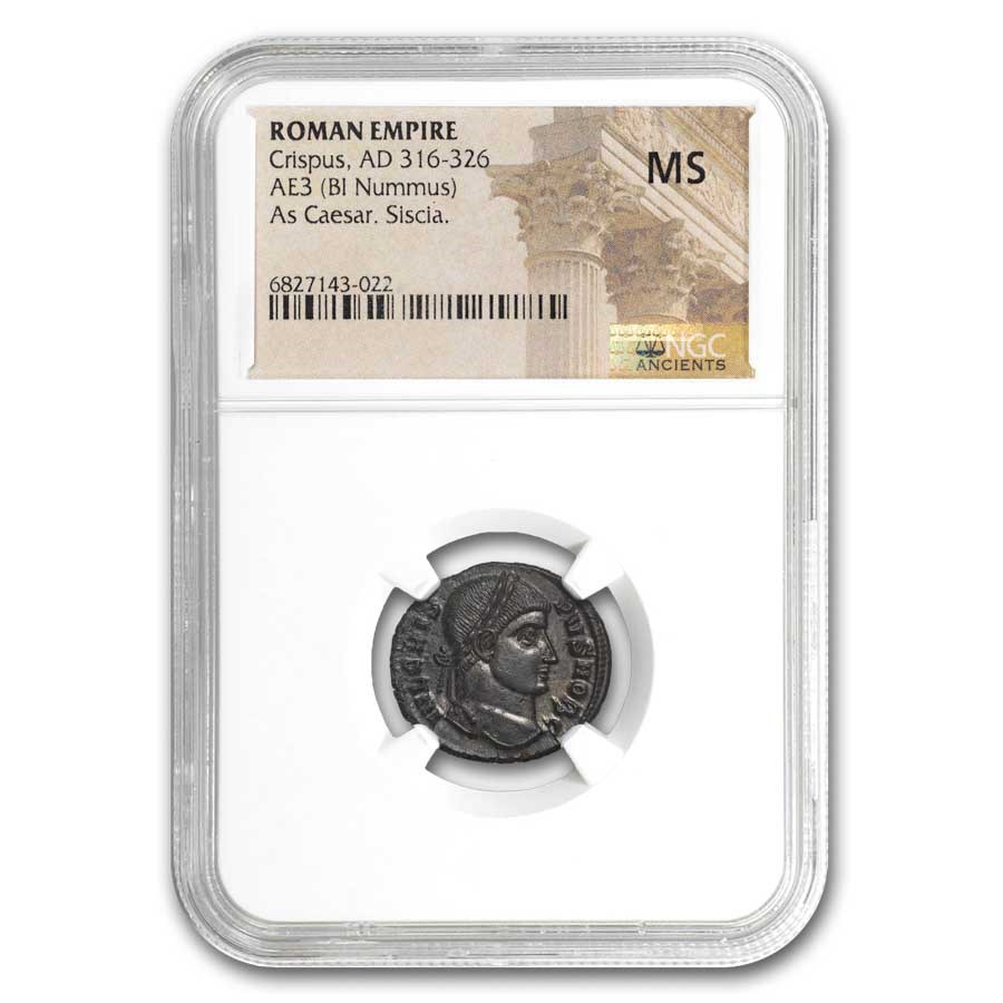 Roman AE3 (BI Nummus) Crispus (316-326 AD) MS NGC (RIC VII 175)