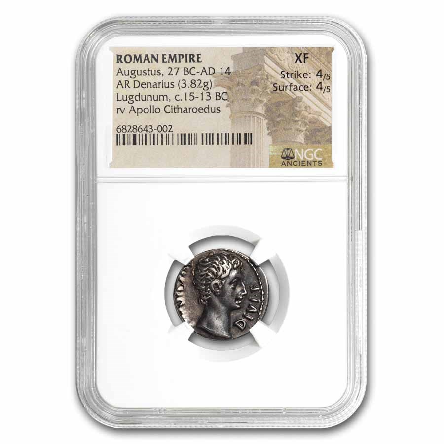 Roman AR Denarius Augustus (27 BC-14 AD) XF NGC (RIC I 171a)