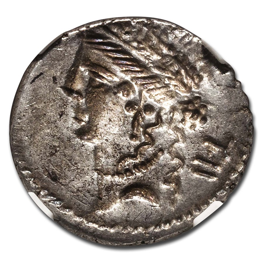 Buy Roman AR Denarius Julius Caesar (48-47 BC) CH AU* NGC (Brockage ...