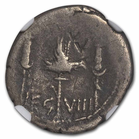 Roman AR Denarius Marc Antony Legion VIIII (30 BC) Fine NGC