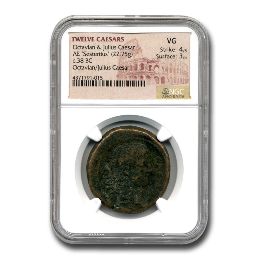 Buy Roman Bronze AE Sestertius Octavian & Caesar (38 BC) VG NGC | APMEX