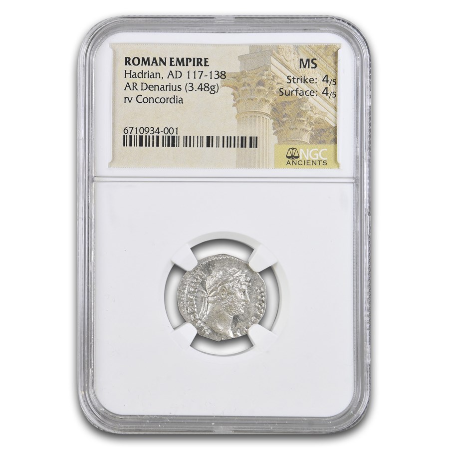 Buy 117-138 AD Roman Silver Denarius Hadrian MS (4/4) | APMEX