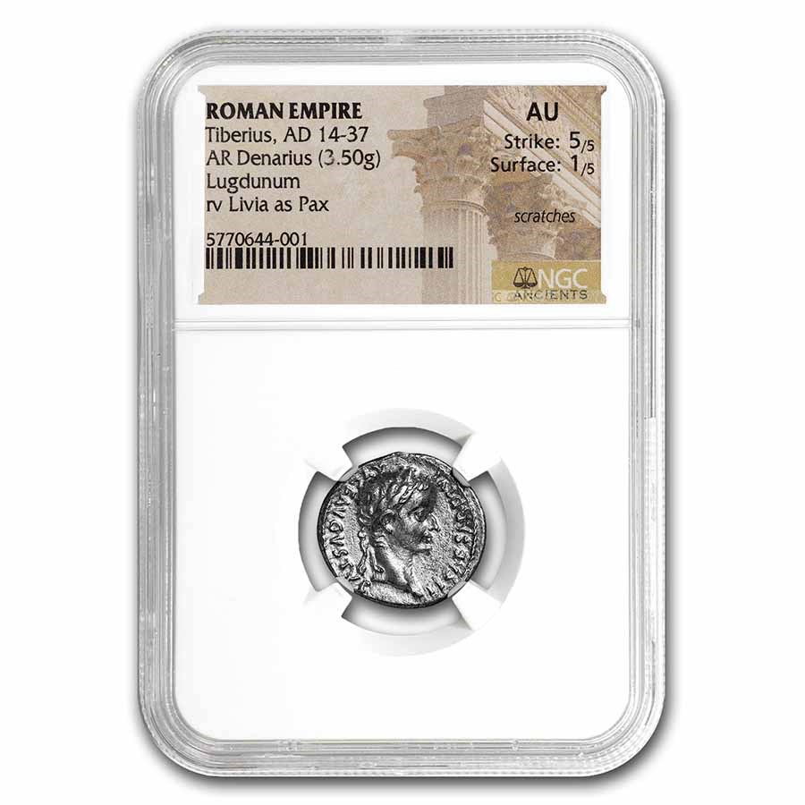 Buy Roman Empire AR Denarius Tiberius (14-37 AD) AU NGC | APMEX