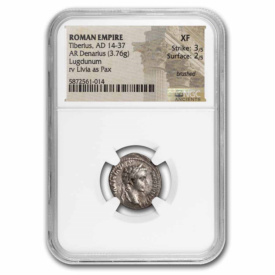 Buy Roman Empire AR Denarius Tiberius (14-37 AD) XF NGC | APMEX
