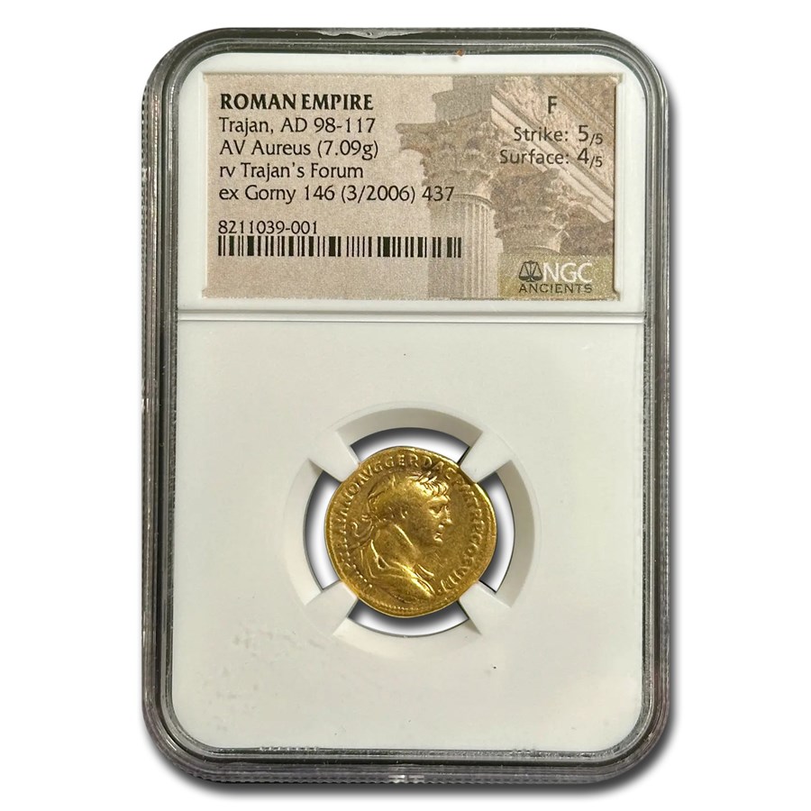 Roman Empire AV Aureus Trajan 98-117 AD Fine NGC (RIC II 257)