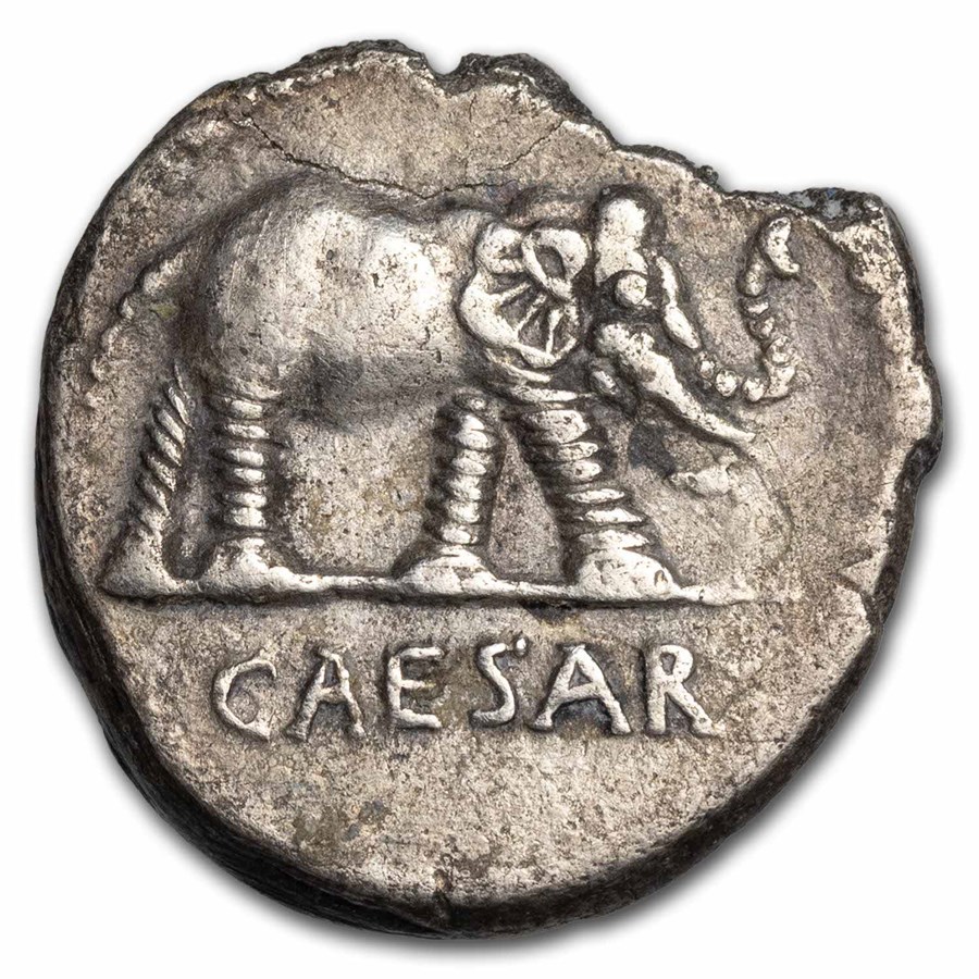 Roman Imperatorial AR Denarius Caesar Elephant (49-48 BC) VF