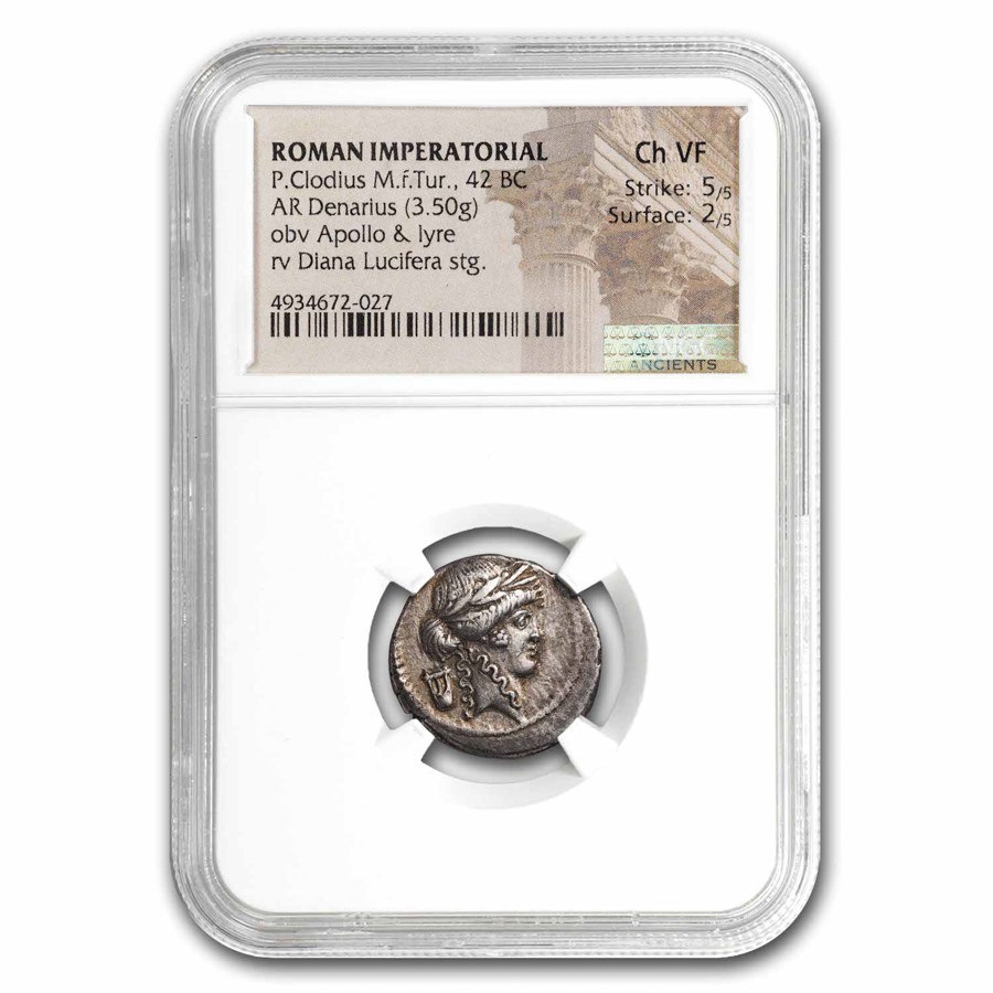 Buy Roman Imperatorial AR Denarius P. Clod 42 BC Ch VF NGC | APMEX