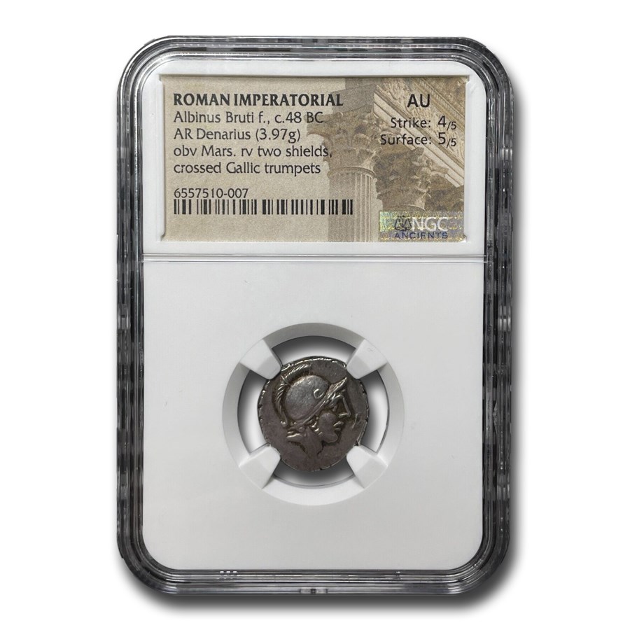 Roman Imperatorial Silver Denarius Albinus Bruti (48 BC) AU NGC