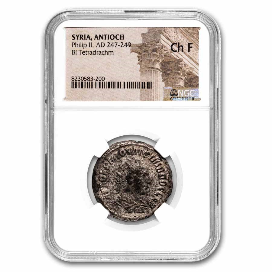 Roman Provincial BI Tetradrachm Philip II (247-249 AD) Ch F NGC