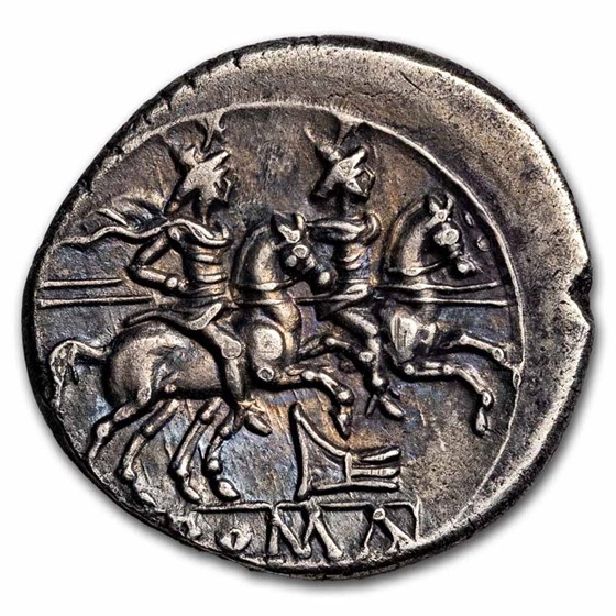 Roman Republic AR Denarius Anonymous (211-208 BC) Extra Fine