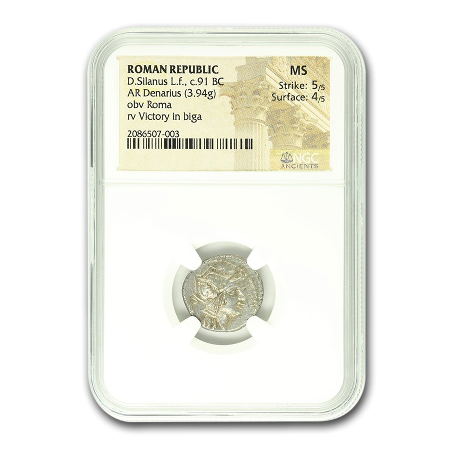 Buy Roman Republic Silver AR Denarius D. Silanus/Roma (91 BC) MS NGC ...