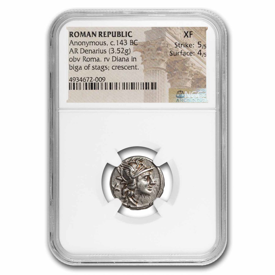 Buy Roman Republic Silver Denarius (143 BC) XF NGC (Cr-222/1) | APMEX